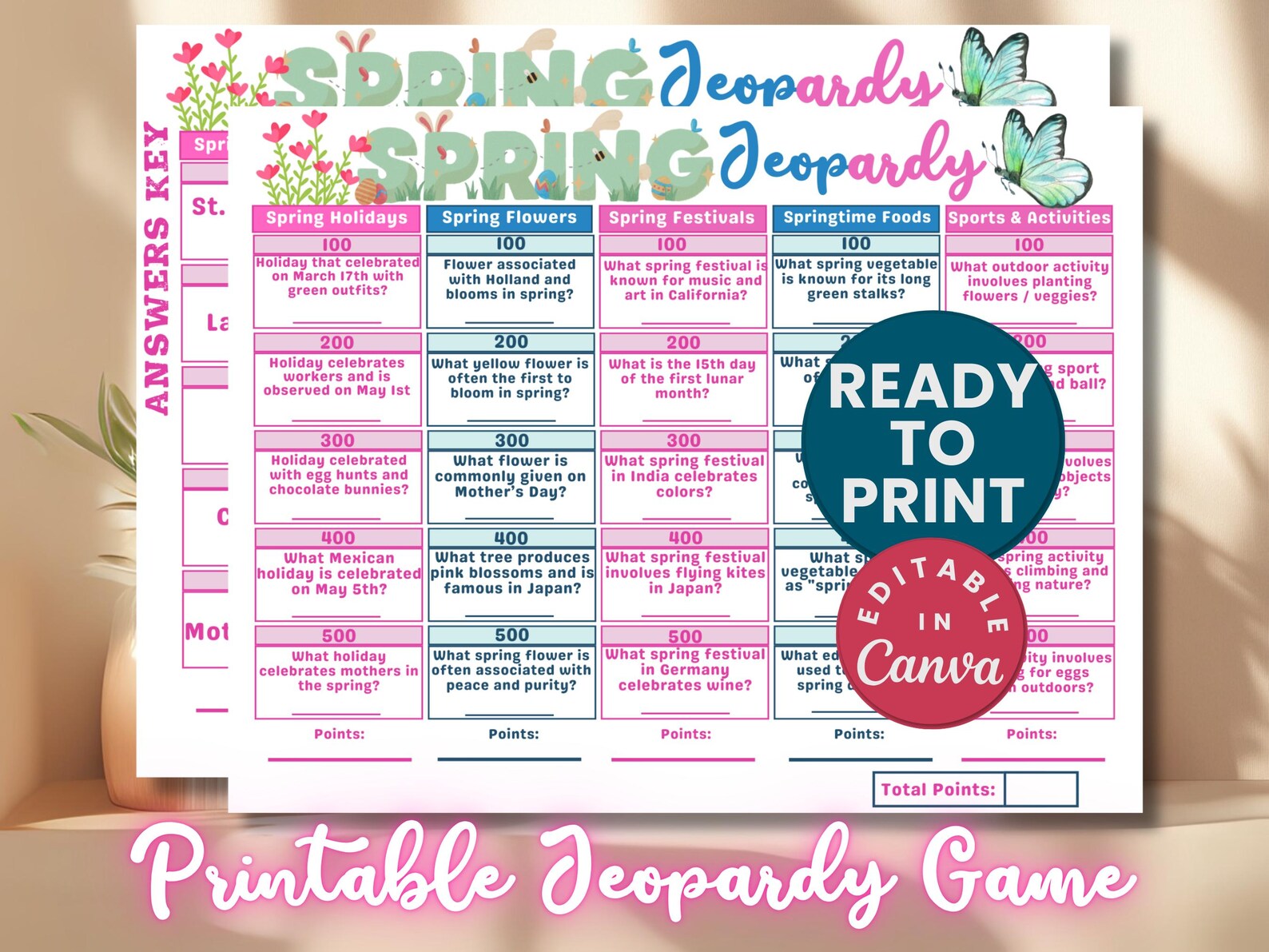 DIY Spring Game Sheet Jeopardy Printable Games for Kids Classroom ...