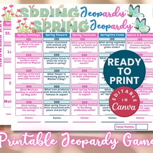 DIY Spring Game Sheet Jeopardy Printable Games for Kids Classroom ...