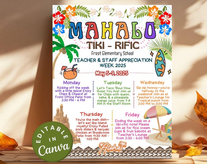 Luau Teacher Appreciation Week Itinerary, You Are Tiki-riffic Beach ...