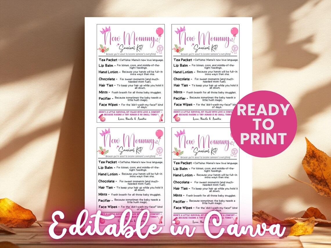 New Mommy Survival Kit, Essential Care Gift for New Moms, Baby Shower ...