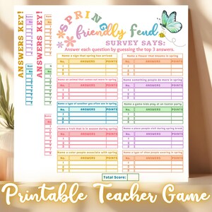 Spring Friendly Feud Game Sheet Printable Spring Easter Feud Games Kids ...