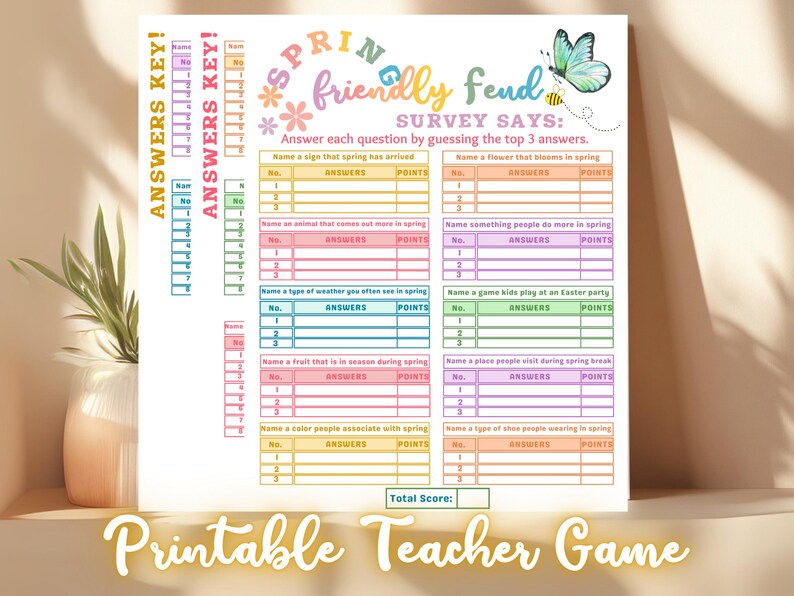 Spring Friendly Feud Game Sheet Printable Spring Easter Feud Games Kids ...