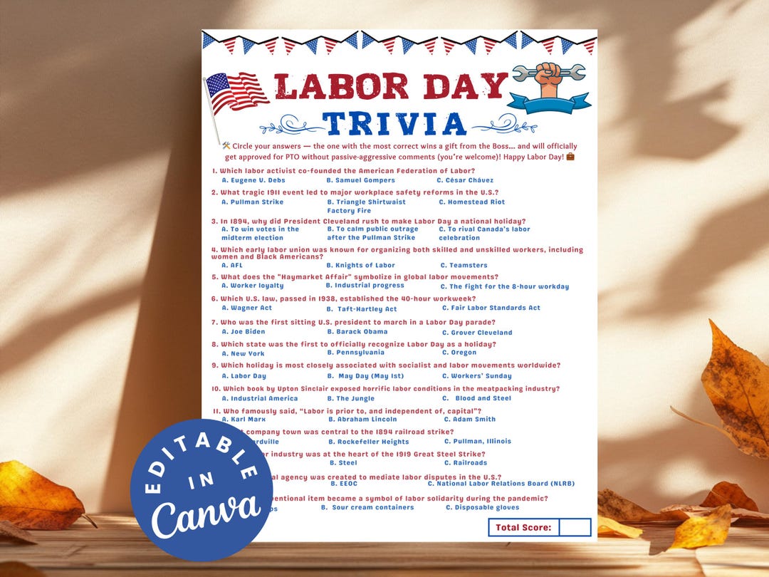 Labor Day Trivia Game Sheet Fun Printable Patriotic Quiz for Family ...