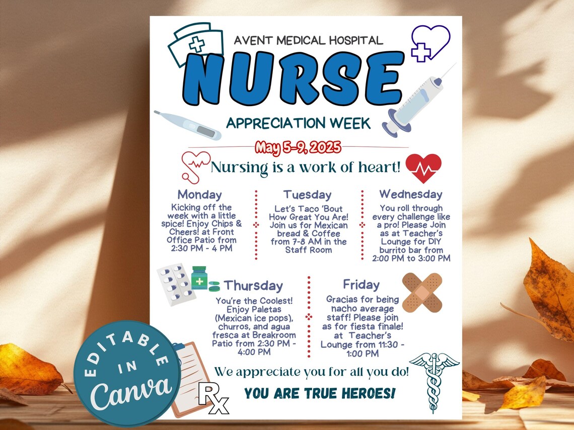 Nurse Appreciation Week Itinerary Editable Nurse Flyer for Hospital ...