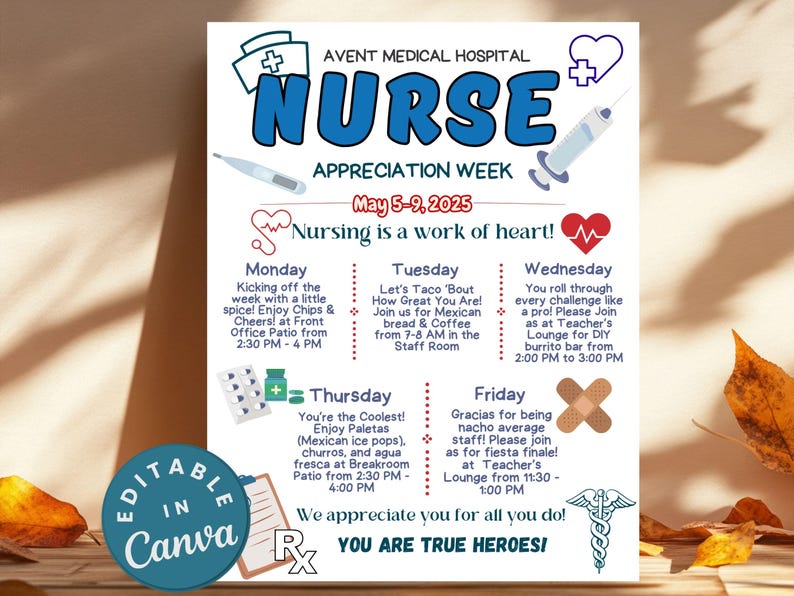 Nurse Appreciation Week Itinerary Editable Nurse Flyer for Hospital ...