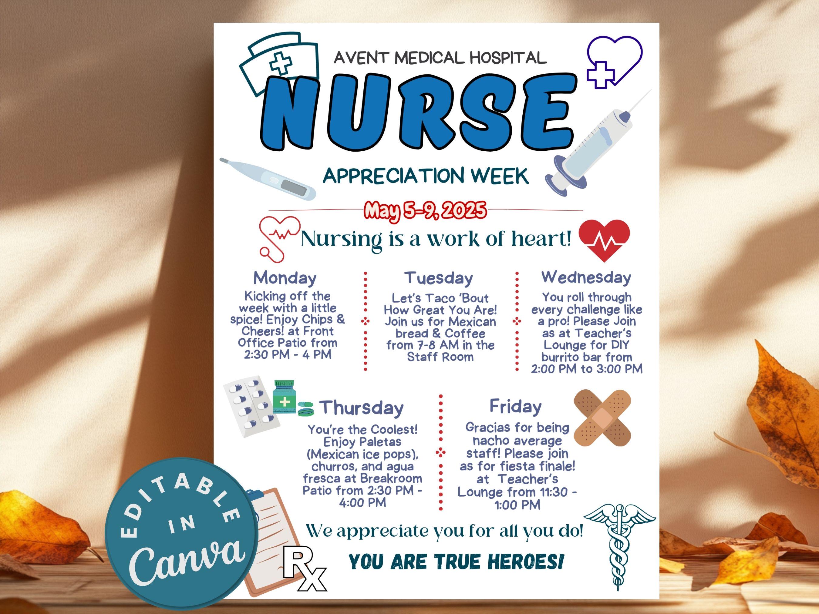 Nurse Appreciation Week Itinerary Editable Nurse Flyer for Hospital ...