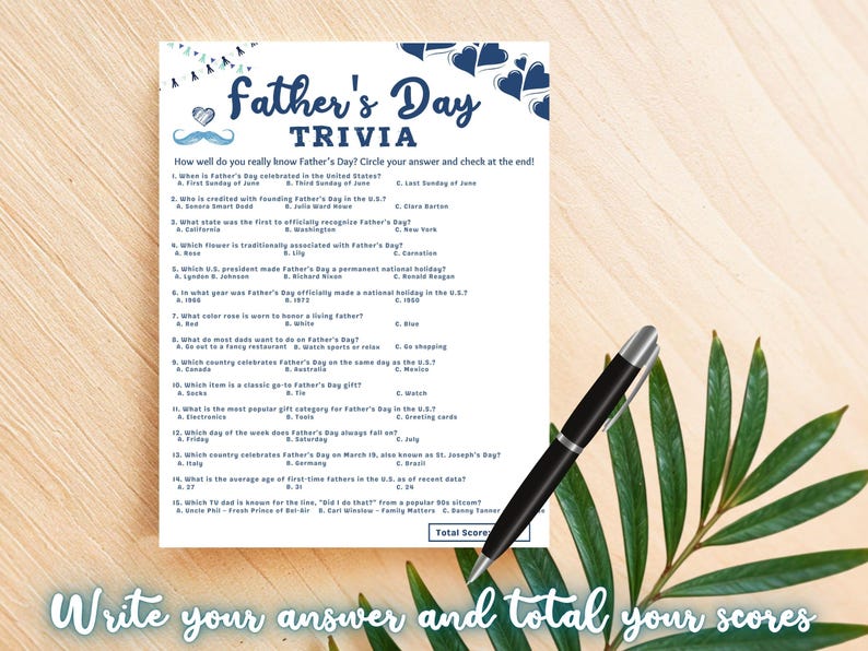 Fathers Day Trivia Game, Printable Family Fun, Interactive Party Game ...