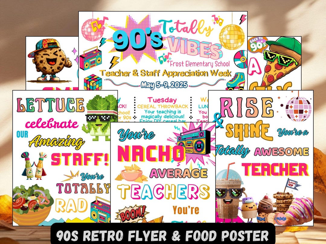 90s Retro Theme Teacher Appreciation Week Itinerary Printable Food ...