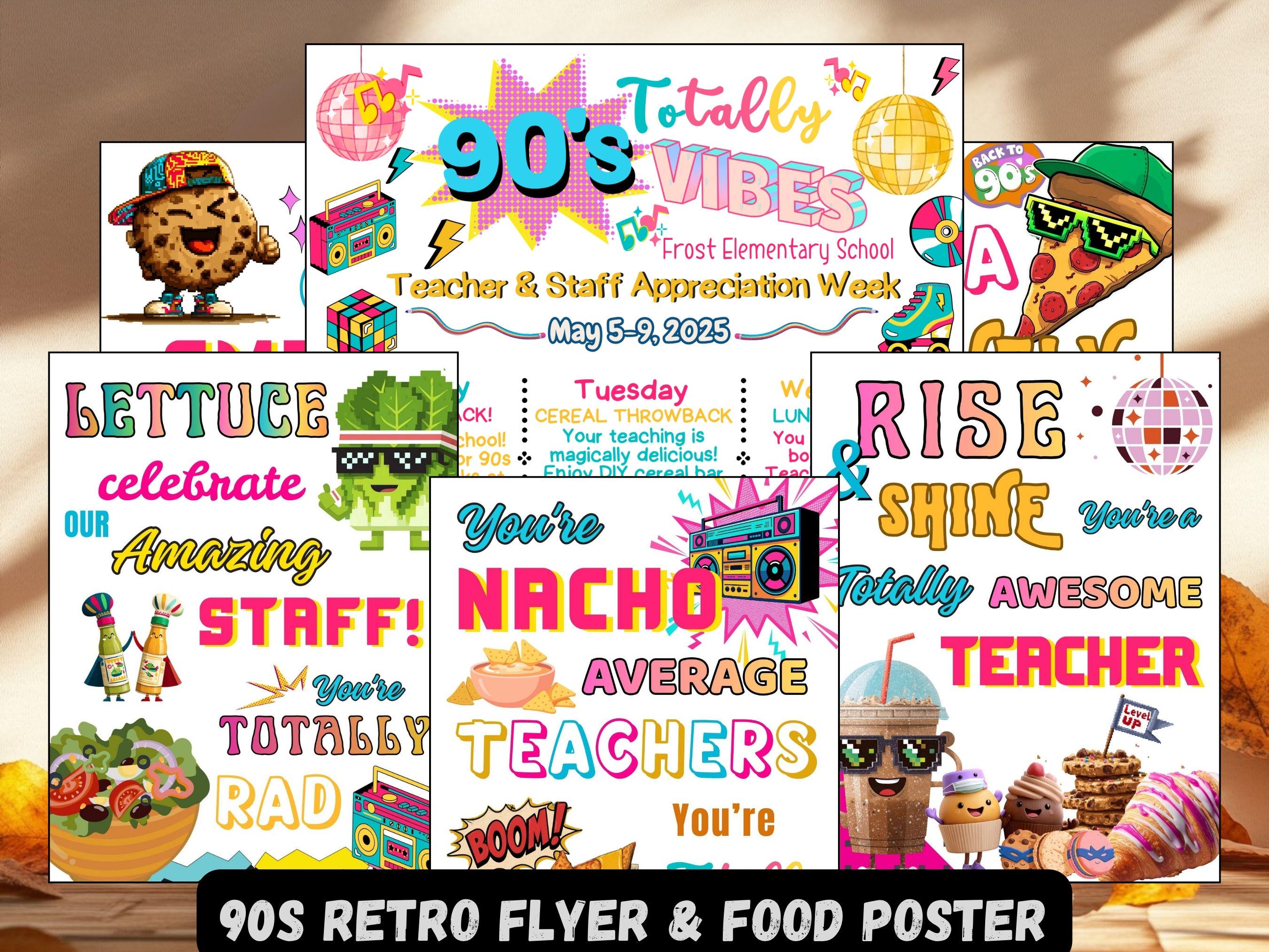 90s Retro Theme Teacher Appreciation Week Itinerary Printable Food ...