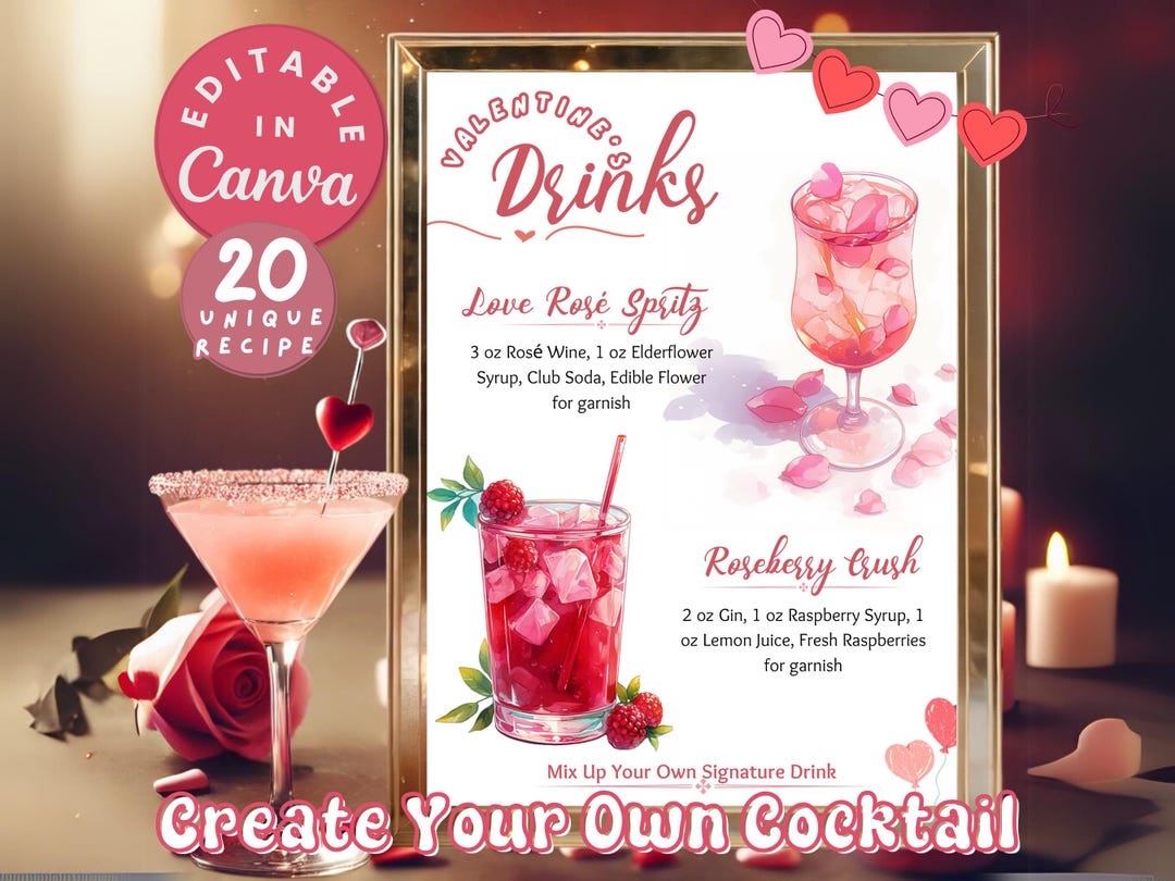 Romantic Valentine's Day Signature Drink Sign Printable Cocktail Bar ...