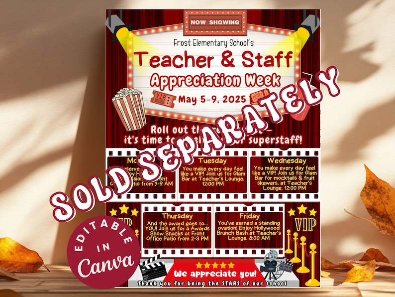 Hollywood Movie Theme Teacher Appreciation Banner Vinyl, Personalized ...