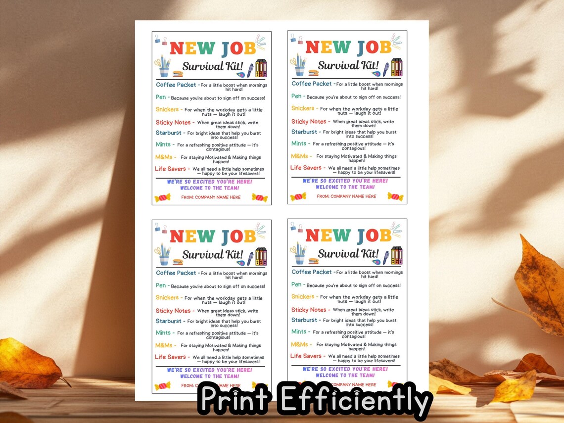 New Employee Survival Kit Tags New Job Employee Welcome Gift Tags First ...
