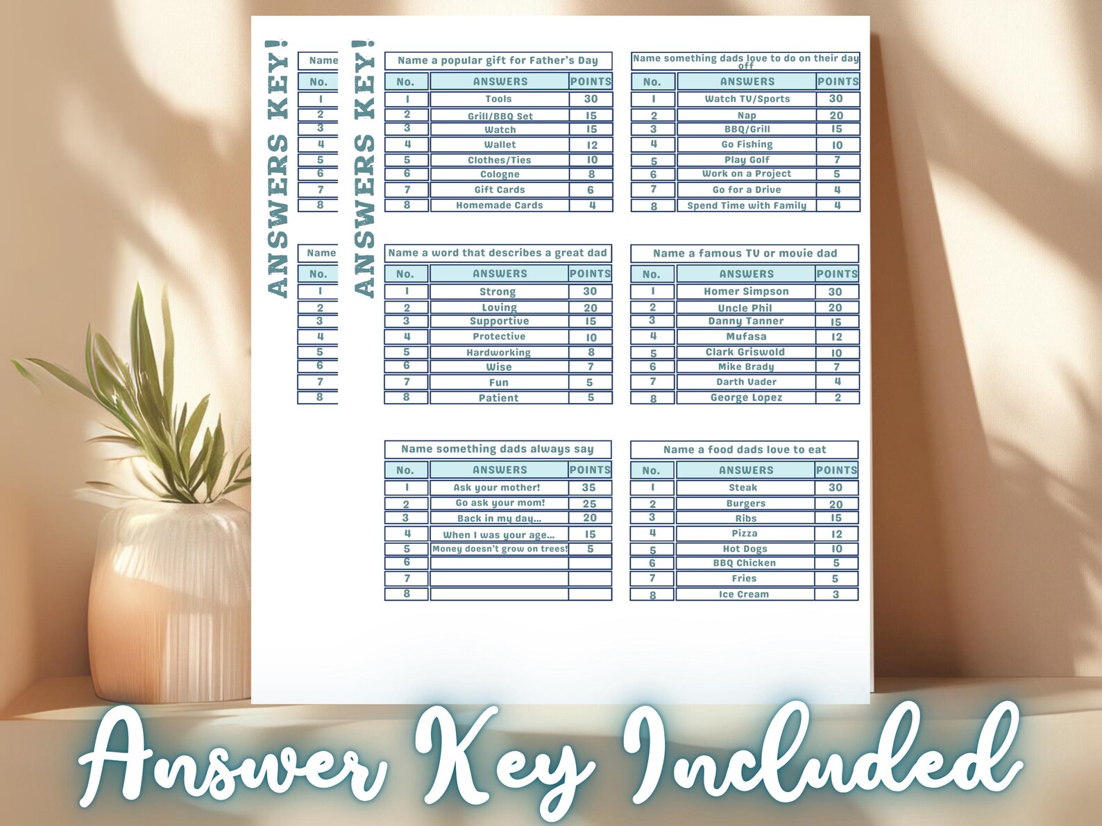 Printable Fathers Day Friendly Feud Game DIY Dad Birthday Party Games ...