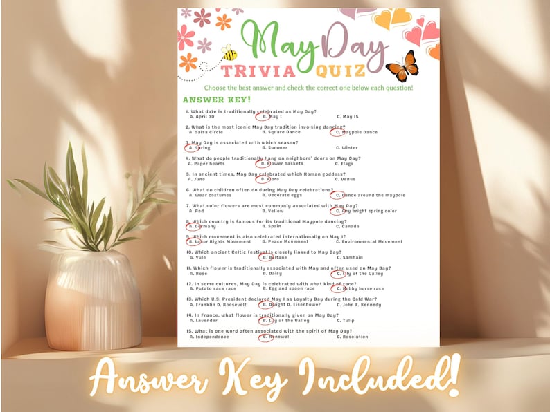 May Day Trivia Fun Spring Trivia Game Printable Family Game Night ...