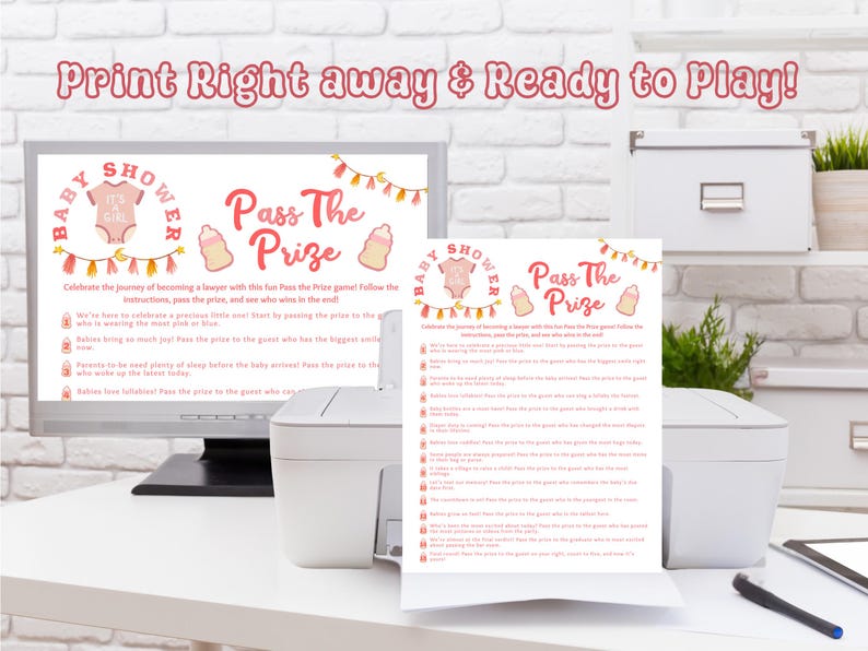 Girl Baby Shower Pass the Prize Game Sheet Printable Pass the Gift Baby ...
