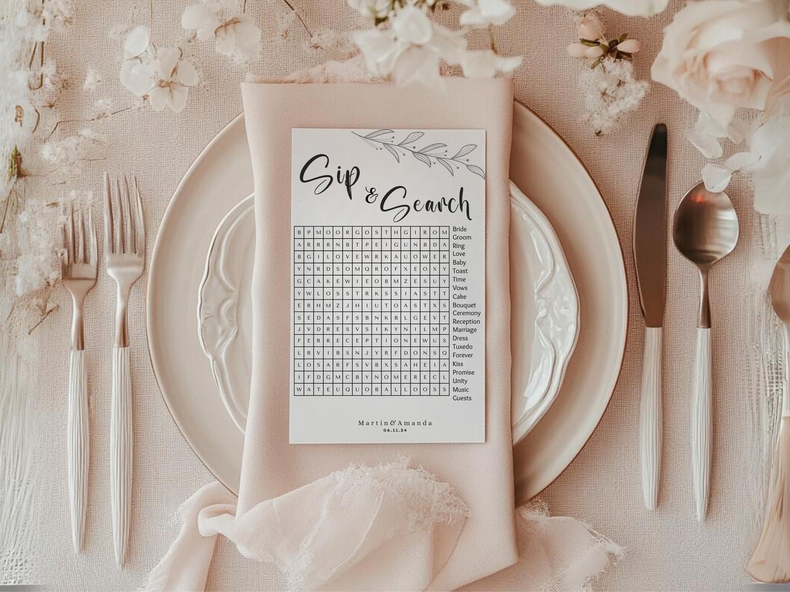 Wedding Sip and Search Reception Table Game Dinner Rehearsal Games for ...