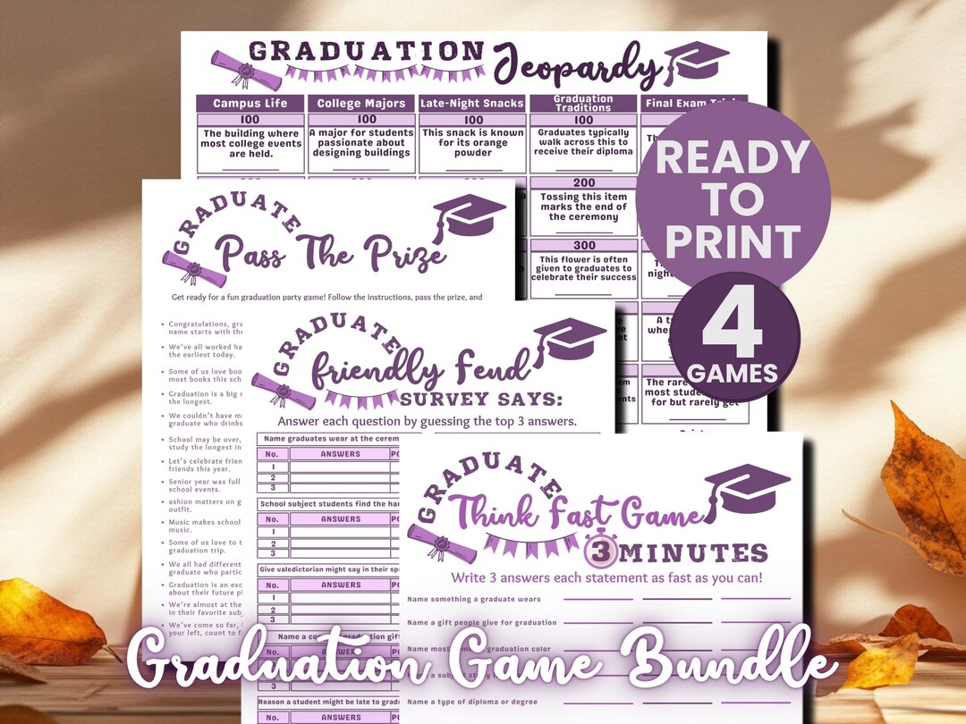 4 Graduation Party Game Sheet Printable Grad Trivia Games College ...