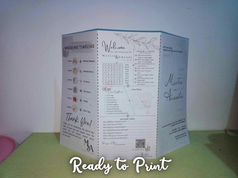 Wedding Tri Fold Menu Games Wedding Table Games Tri-fold Wedding ...