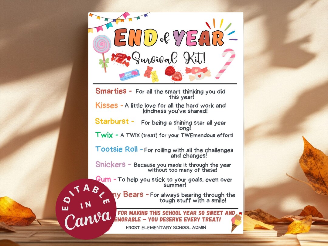 End of the School Year Survival Kit, Teacher Appreciation Gift, End of ...