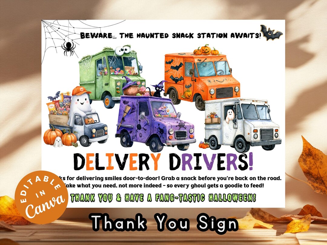 Halloween Delivery Driver Thank You Sign Snack Station Sign Thank You ...