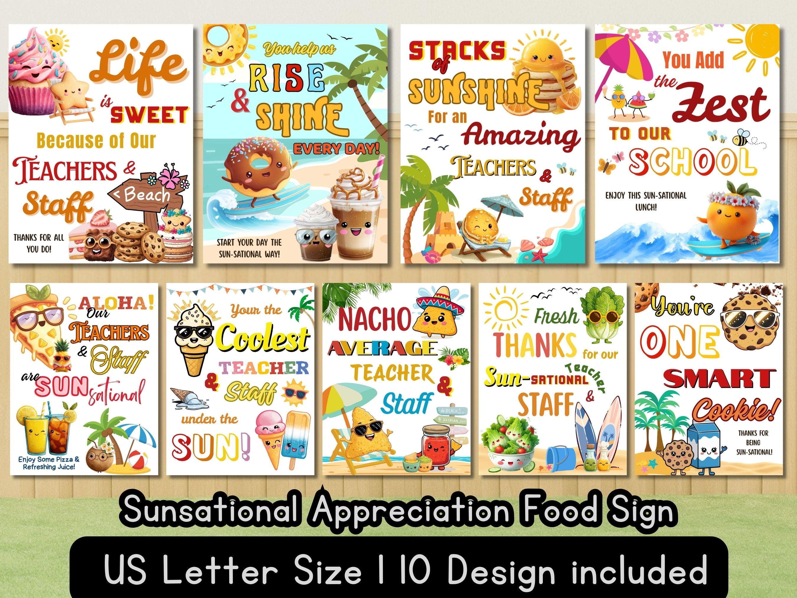 Sun-sational Teacher Appreciation Week Food Sign Bundle Beach Theme ...