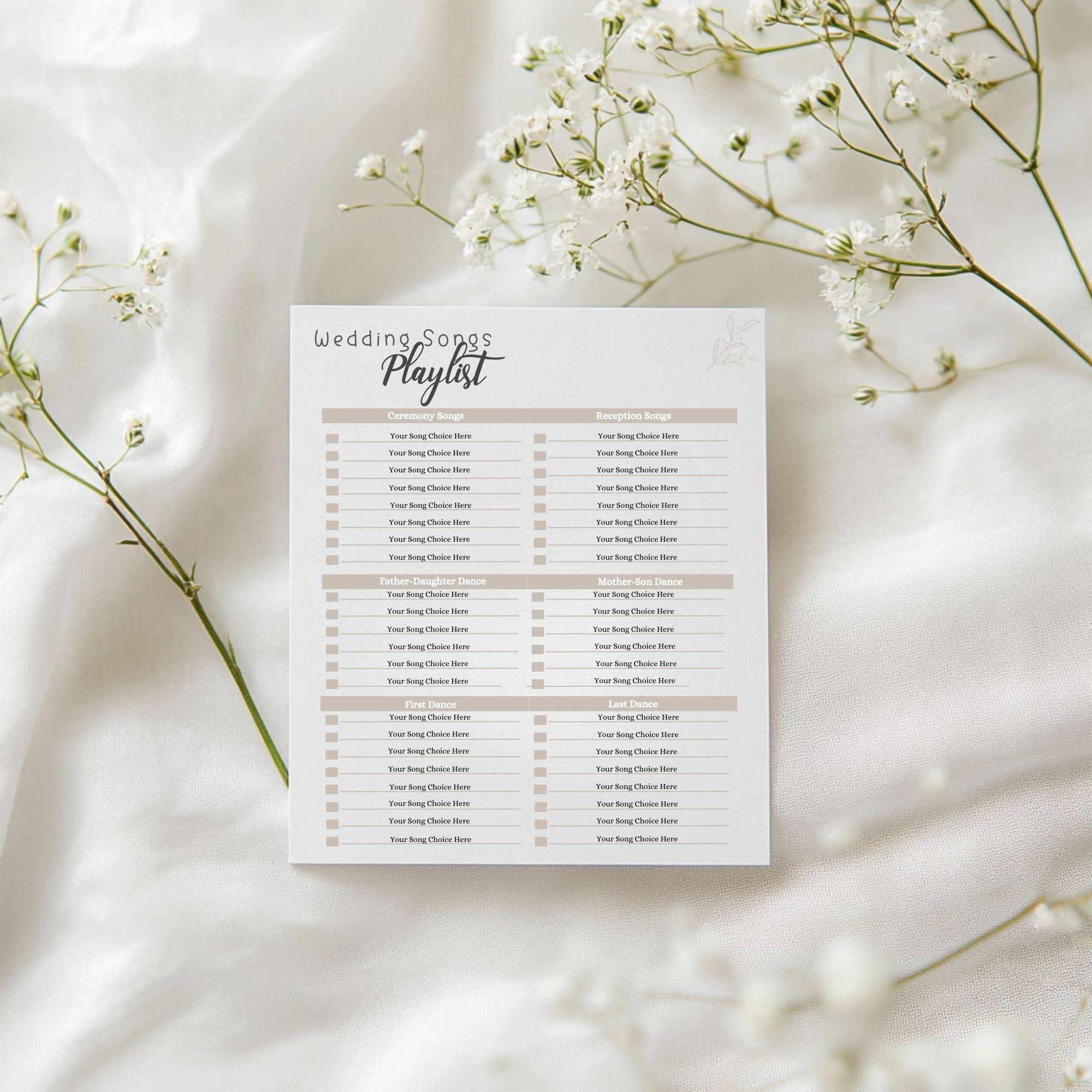 Wedding Song Checklist Printable Playlist Template for Wedding Ceremony ...