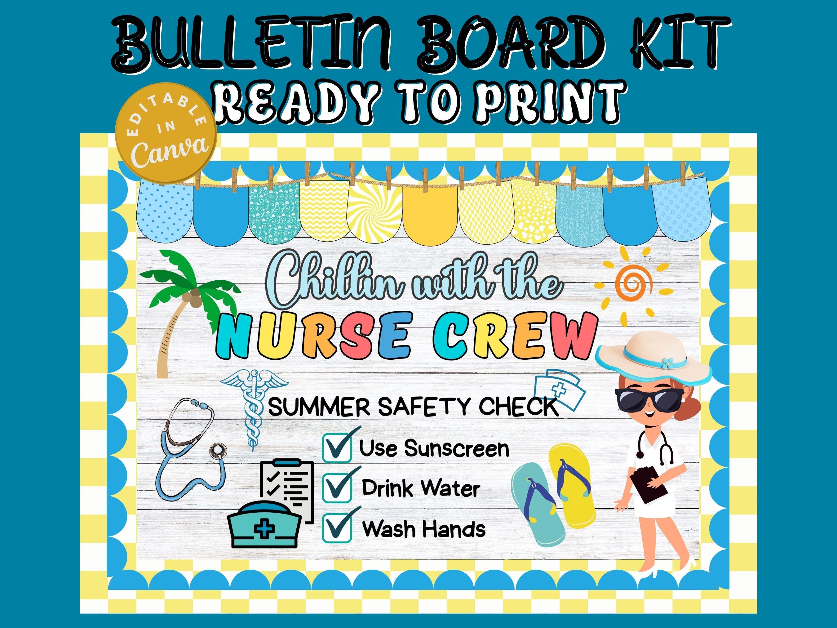 Summer School Nurse Bulletin Board Kit Printable Summer Safety Nurse ...