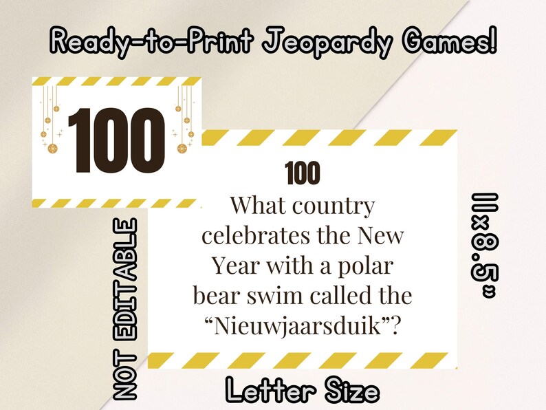 New Year Trivia Jeopardy Printable Game Sheet Fun Office Year End Party ...