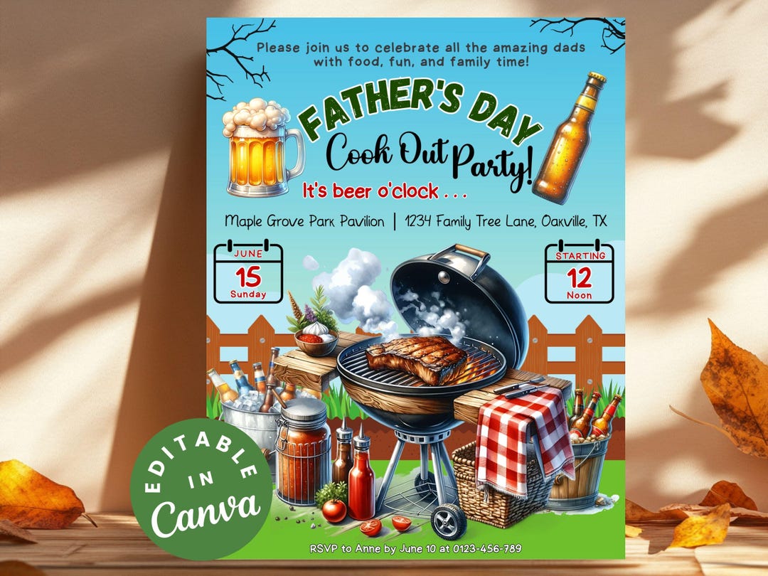 Fathers Day Cookout Invitation Flyer, Editable BBQ Party Invite, Summer ...