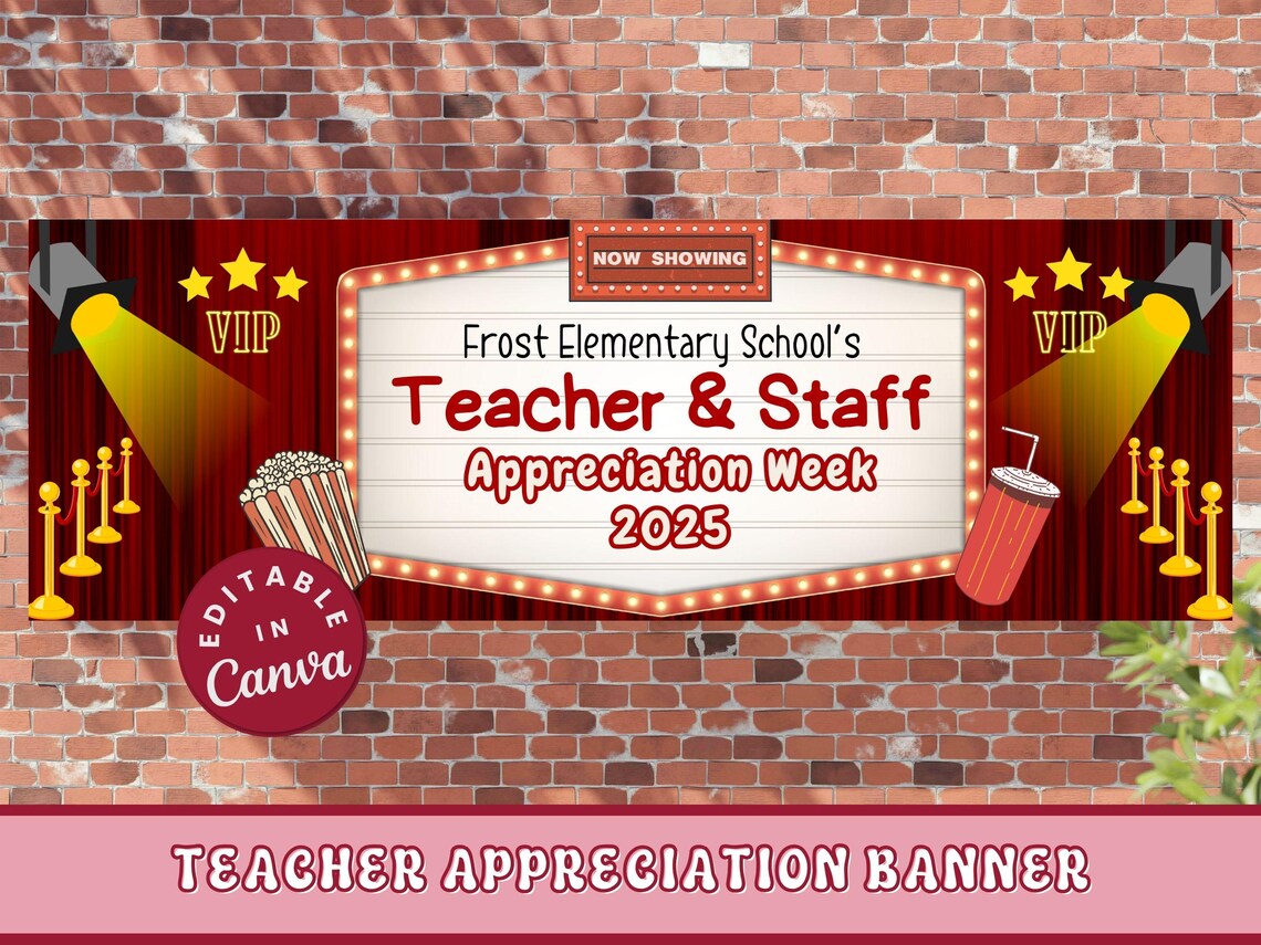 Hollywood Movie Theme Teacher Appreciation Banner Vinyl, Personalized ...