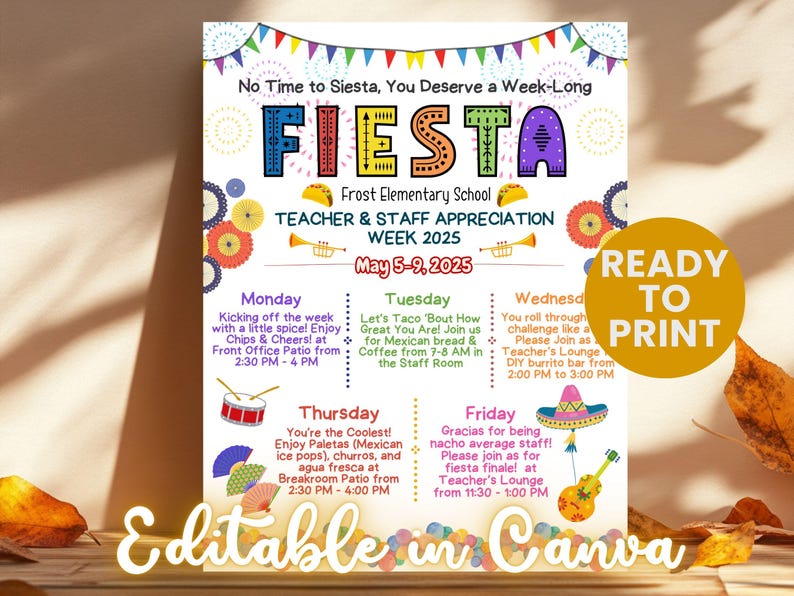 Fiesta Teacher Appreciation Week Editable Mexican Fiesta Theme Staff ...
