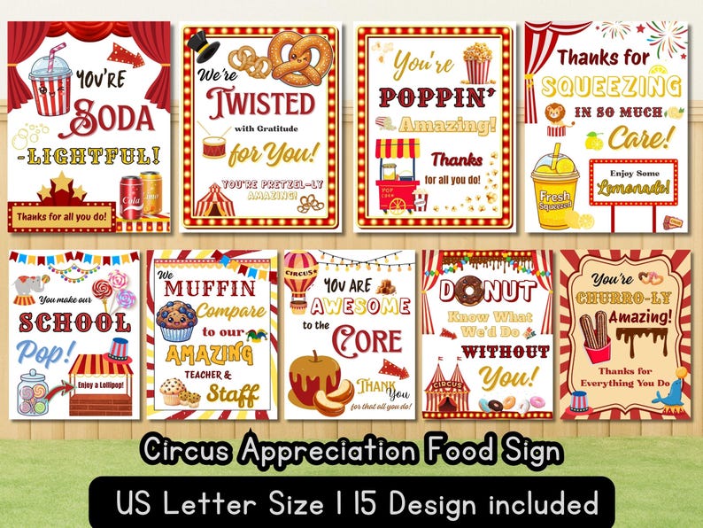 Carnival Appreciation Week Food Sign Bundle Circus Theme Teacher Staff ...