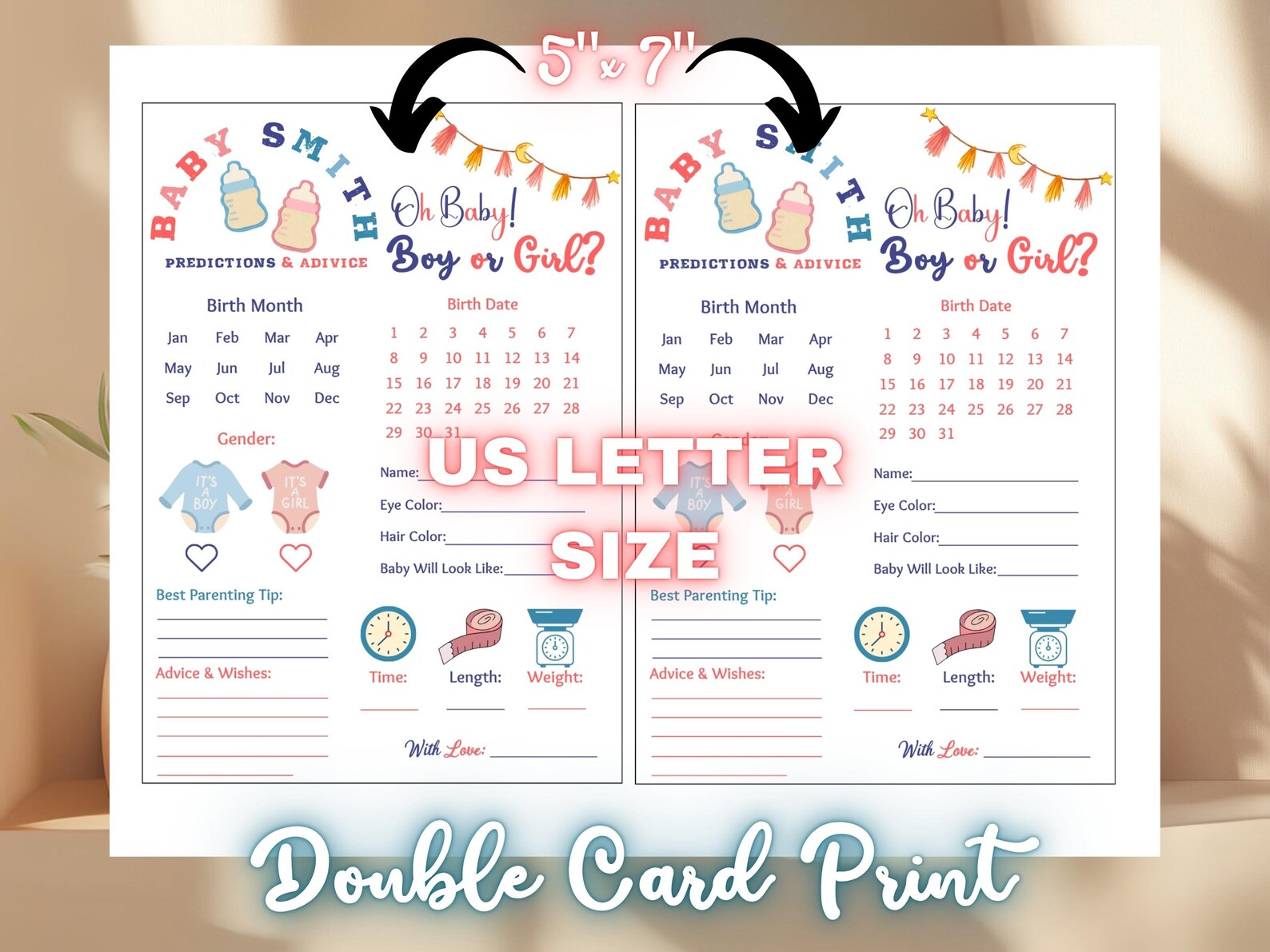 Gender Reveal Prediction Game Card Printable Baby Shower Predict Party ...