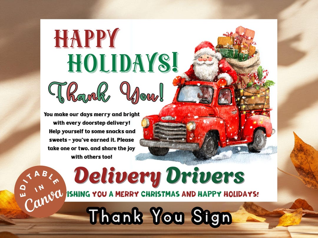 Delivery Driver Thank You Sign Christmas Delivery Driver Snack Sign ...