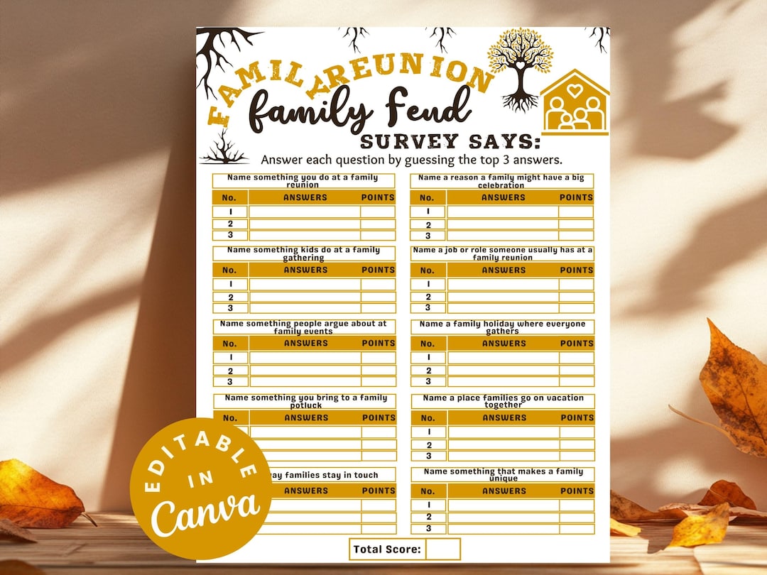 Family Reunion Friendly Feud Game Sheet Printable Fun Family Game Night ...