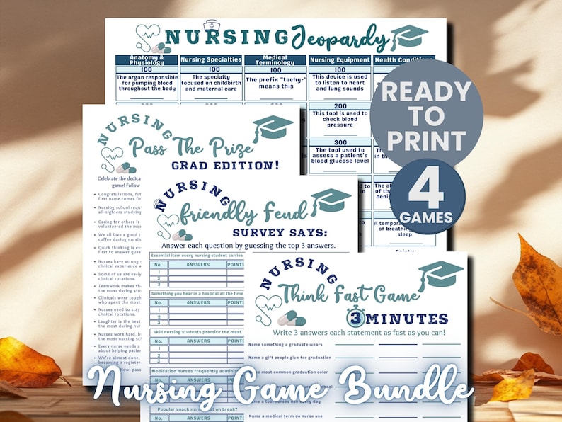 Nursing School Game Bundle Printable Nurse Party Graduation Games for ...