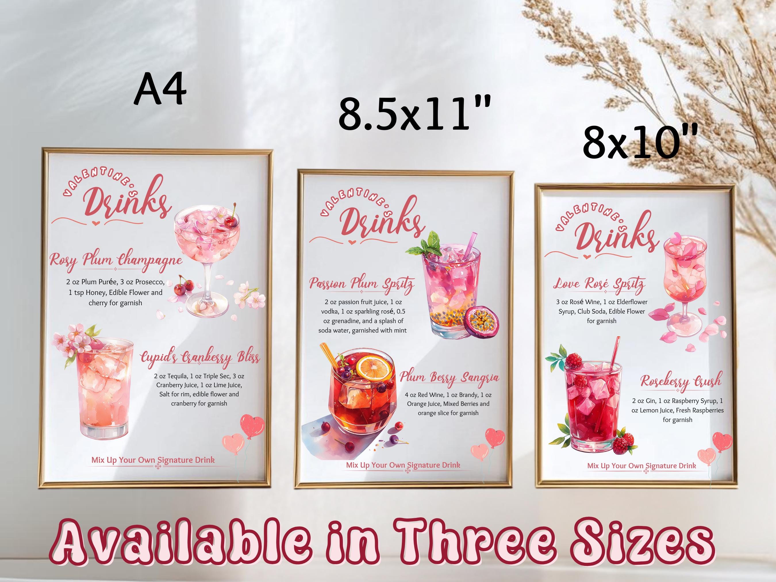 20 Valentine's Day Cocktail Recipe Sign Card Galentines Party Menu ...