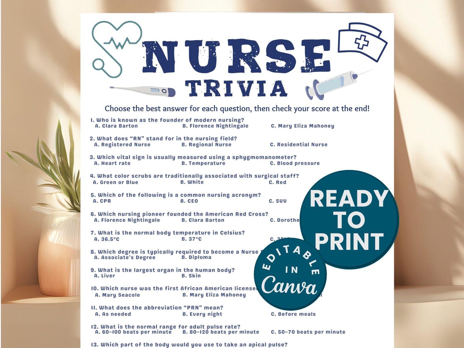 Nurse Appreciation Week Trivia Game Fun Gifts for Medical Staff Thank ...