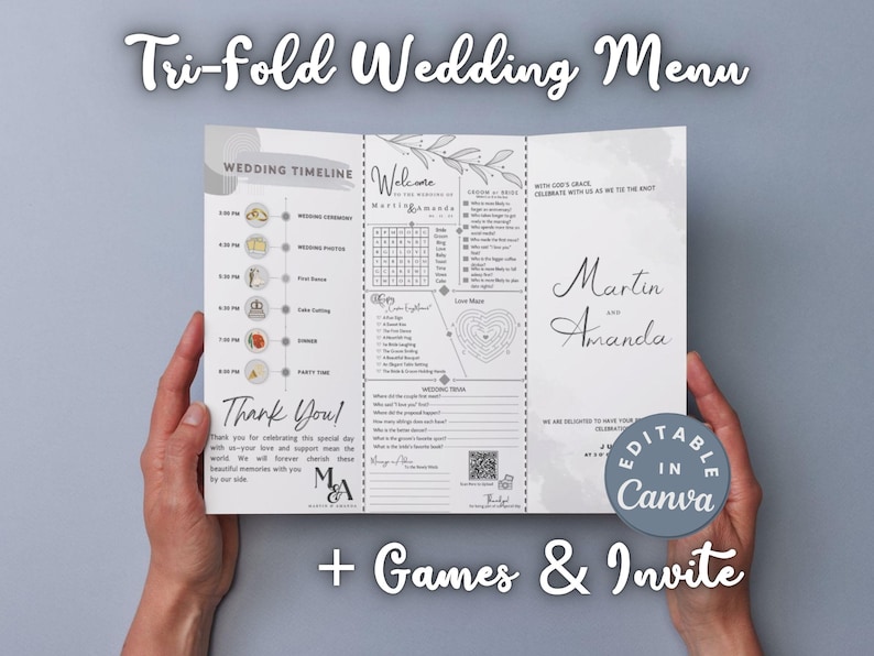 Wedding Tri Fold Menu Games Wedding Table Games Tri-fold Wedding ...