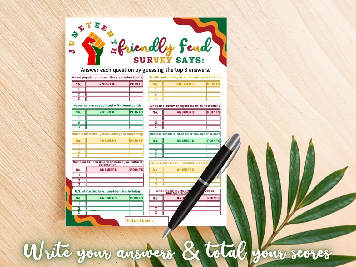 Juneteenth Friendly Feud Game Sheet Printable Family Holiday Party ...
