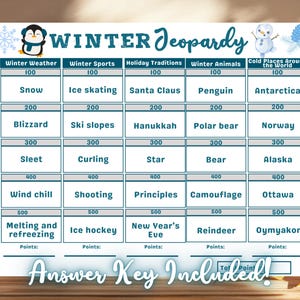 Winter Jeopardy Game Sheet Printable Fun Family Trivia, Holiday Trivia ...