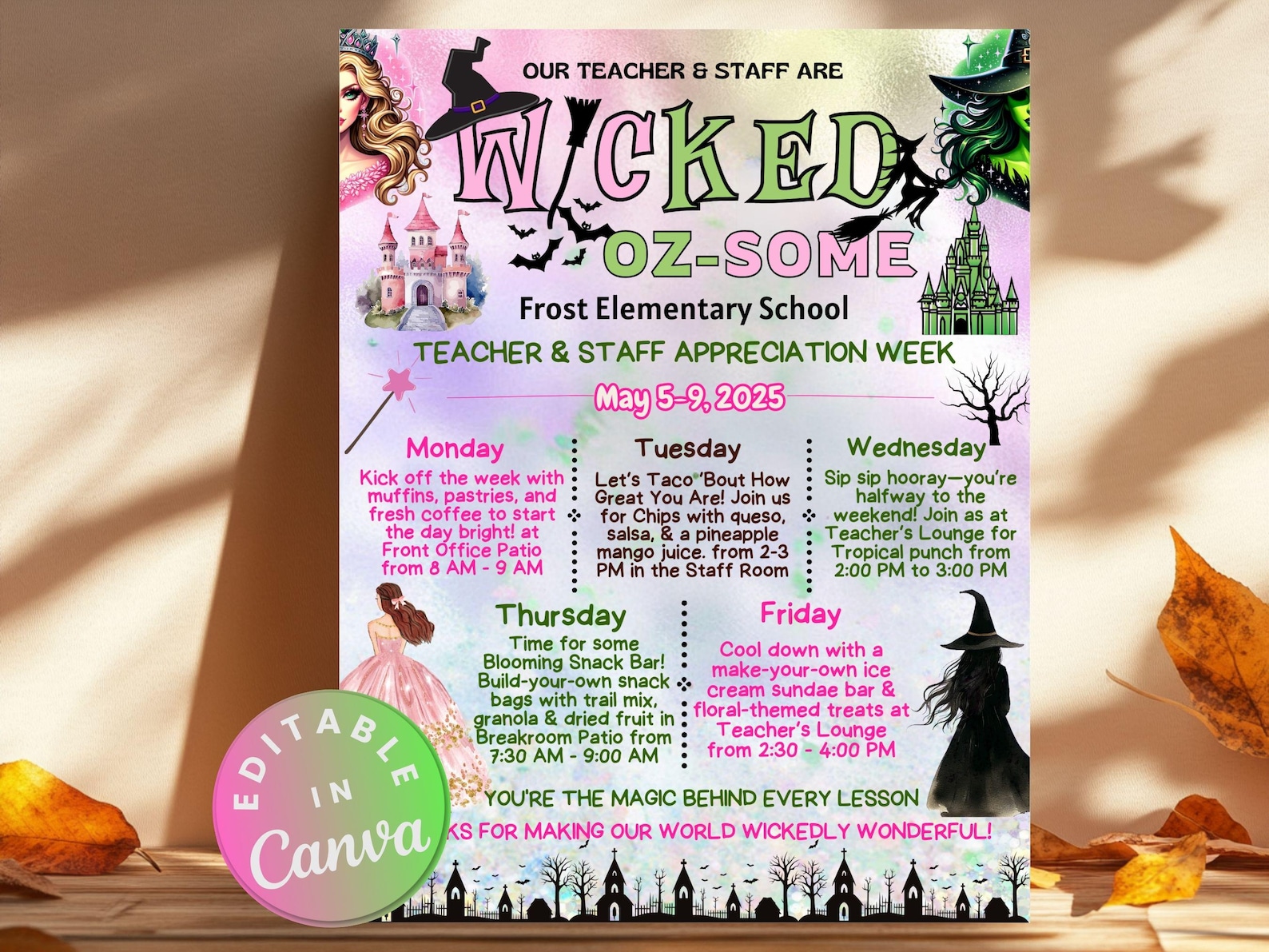 Wicked Teacher Appreciation Week Editable Itinerary Template, Staff ...