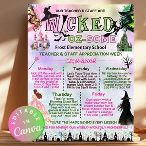 Wicked Teacher Appreciation Week Editable Itinerary Template, Staff ...