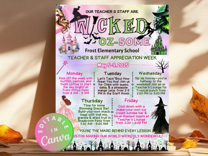 Wicked Teacher Appreciation Week Editable Itinerary Template, Staff ...