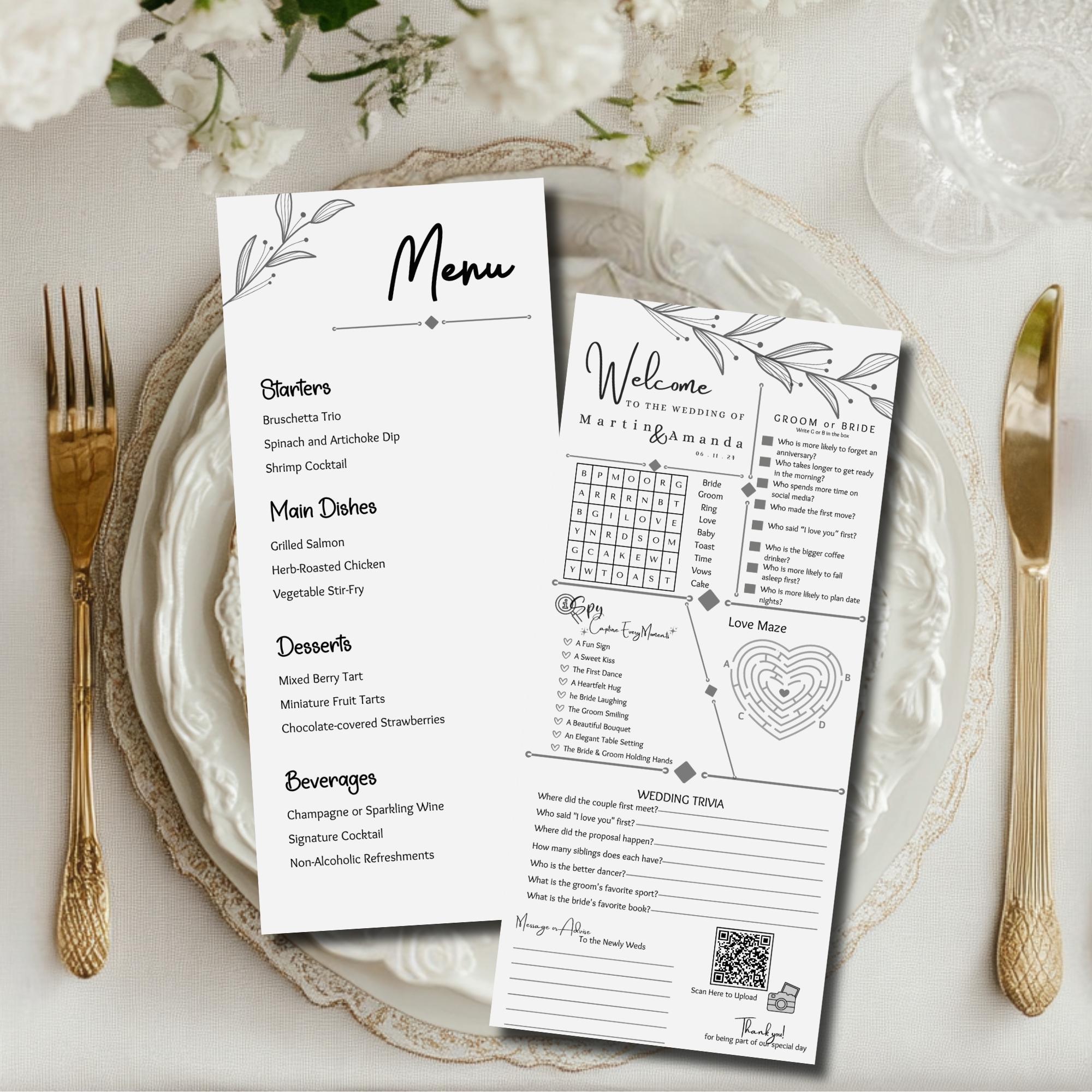Wedding Table Games Cocktail Menu Activity Reception Wedding Bar Menu ...