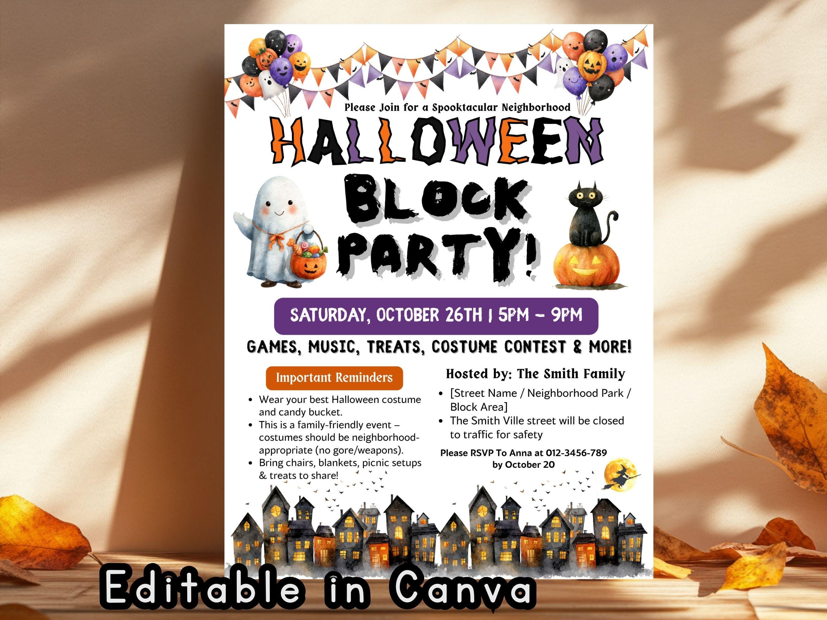 Neighborhood Halloween Block Party Invitation Template Fun Fall ...