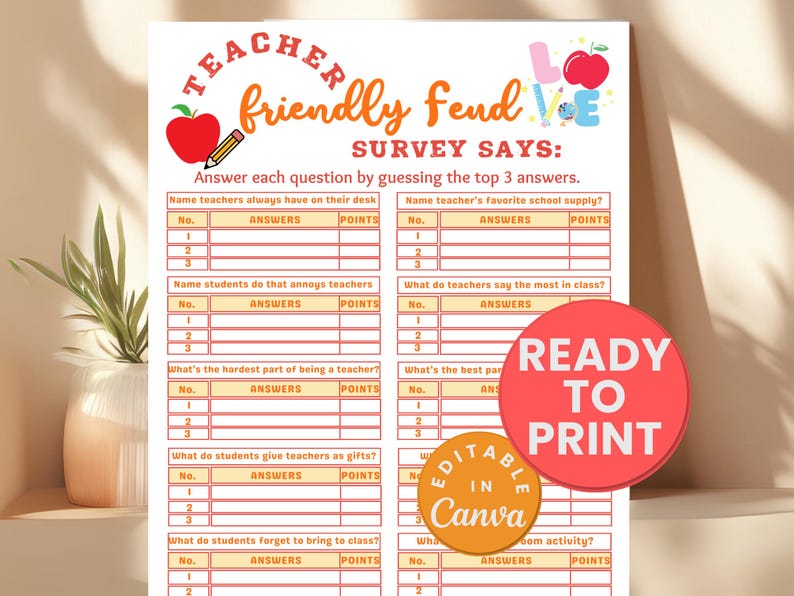Printable Teacher Feud Game Teacher Appreciation Week Teacher Trivia ...