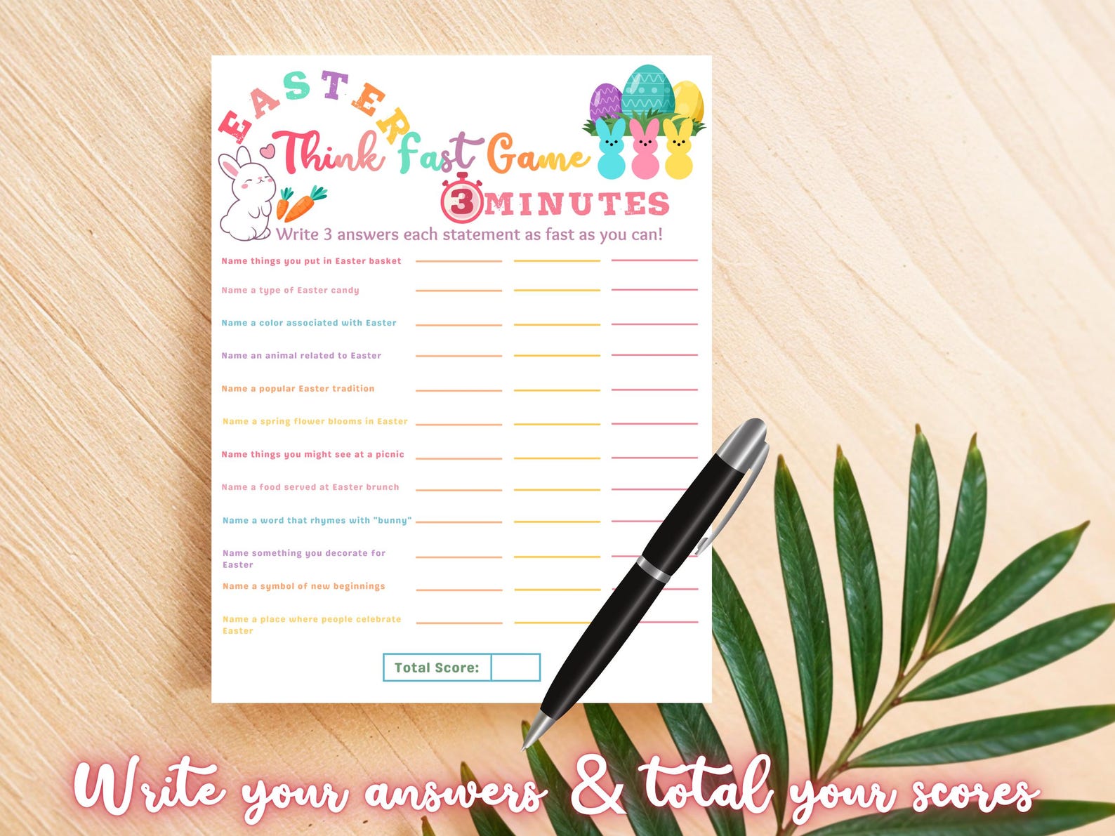 DIY Think Fast Game Easter Printable Kids Summer Activity Easter ...