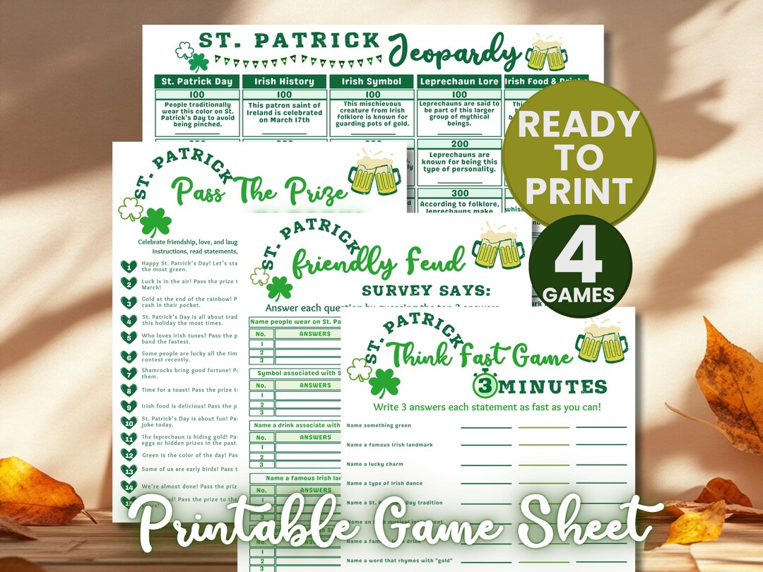 4 Printable St Patrick Day Game Bundle Think Fast Game St Patrick ...