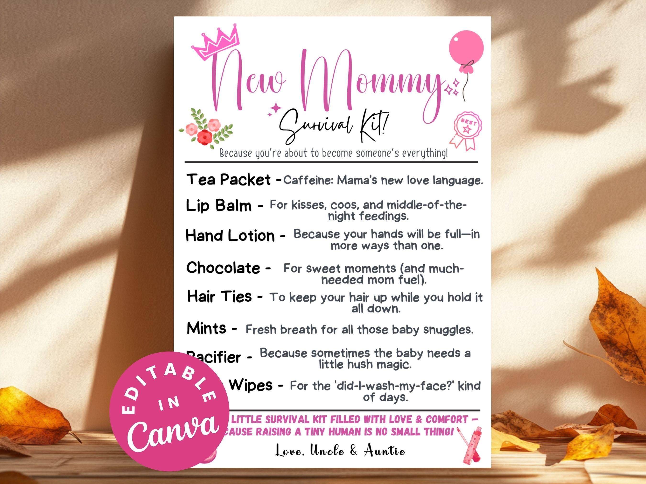 New Mommy Survival Kit, Essential Care Gift for New Moms, Baby Shower ...